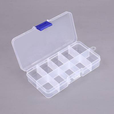 China Blue Button Small Plastic Storage Box Removable 10 Grid Jewelry Organizer Case for sale