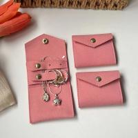 China Compact Strawberry Pink Jewelry Organizer Bag for Rings Earrings Necklace 6x5.5cm for sale
