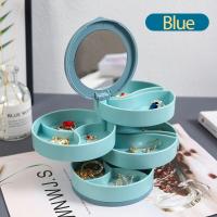 China Plastic 360° Rotating Layer Jewelry Organizer Box Compact Blue 10x10x10cm for sale