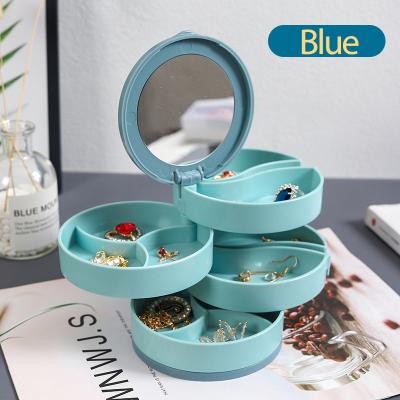China Plastic 360° Rotating Layer Jewelry Organizer Box Compact Blue 10x10x10cm for sale