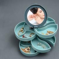 China Plastic 360° Rotating Layer Jewelry Organizer Box Compact Blue 10x10x10cm for sale