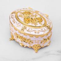 China Gold White Vintage Rose Enamel Oval Metal Jewelry Storage Box Organizer One Layer for Jewelry for sale