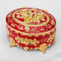 China Gold Red Rose Enamel Oval Metal Jewelry Storage Organizer Box Zinc Alloy Material With Polished Finish for sale