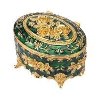 China Gold Red Rose Enamel Oval Metal Jewelry Storage Organizer Box Zinc Alloy Material With Polished Finish for sale
