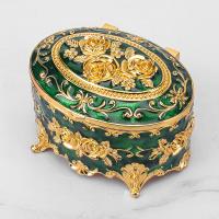 China Enamel Oval Metal Jewelry Storage Organizer Box 8.9x5.9cm With Zinc Alloy Material for sale