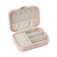 China Peach Pink Square Medium Travel Jewelry Organizer Box with PU Leather and Velvet Lining for sale