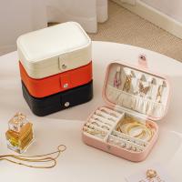 China Peach Pink Square Medium Travel Jewelry Organizer Box with PU Leather and Velvet Lining for sale