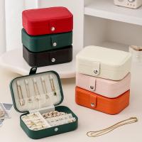 China Travel PU Leather Square Jewelry Organizer Box White with Velvet Lining for sale