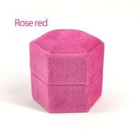 China Rose Red Velvet Engagement Ring Case Jewelry Gift Box Hexagonal for sale