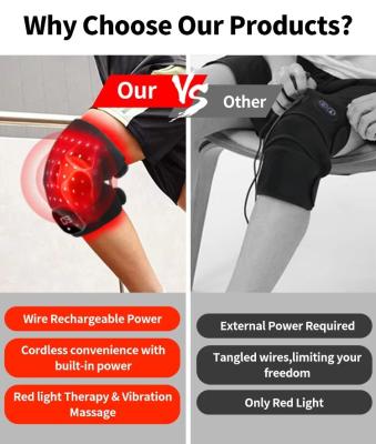 China Red Light Therapy Knee Wrap for Pain Relief 660nm 850nm Infrared Vibration Massage Heat Pad Rechargeable and Cordless Design for sale