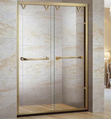 China Gold Glass Shower Enclosure 8mm Tempered Hinged Door with Ceramic Tray for sale