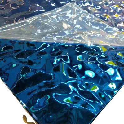 China Water Ripple Color Mirror Embossed Stainless Steel Plate 0.6mm for Hotel Villa Ceiling Curtain Wall for sale