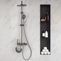 China Waterproof Stainless Steel Shower Shelf Matte Black 12x20 Inch Bathroom Storage for sale