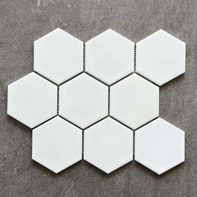 China Modern White Ceramic Hexagon Floor Tile 600x600mm with Honeycomb Glass Mosaic for sale