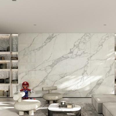 China Marble Look Glossy Polished Glazed Porcelain Slab Wall Tile 1200x2400mm 9mm Thick for Living Room for sale