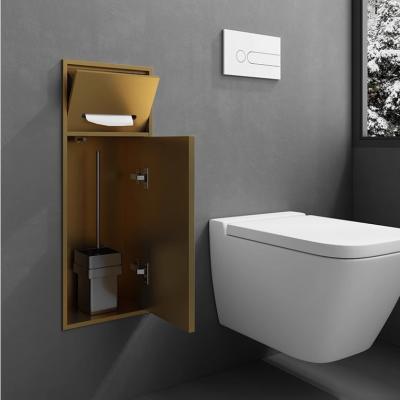 China Brushed Surface Gold Bathroom Niche Toilet Brush Holder Flush Mount 595x145x140mm for sale