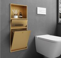China Brushed Surface Gold Bathroom Niche Toilet Brush Holder Flush Mount 595x145x140mm for sale