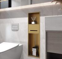 China Brushed Surface Gold Bathroom Niche Toilet Brush Holder Flush Mount 595x145x140mm for sale
