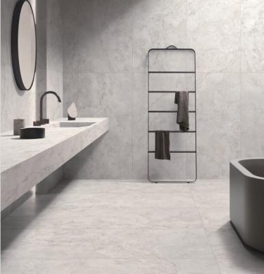 China Modern Style Porcelain Tiles Light Grey White Travertine Look Outdoor Wall Tile 600x600mm for sale