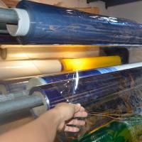 China 40kg Plastic PVC Printed Film Stretch 42PHR Blue Non Sticky For Packing for sale