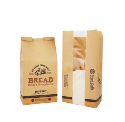 China Food Grade Brown Kraft Paper Bread Packaging Bag With Clear Window for sale