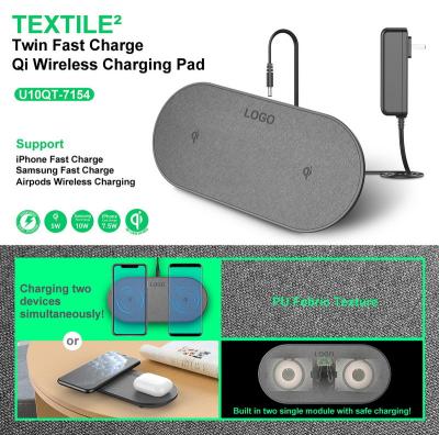 China Anti Slip Dual Phone Qi Certified Fast Charger 10W 7.5W 5W for sale