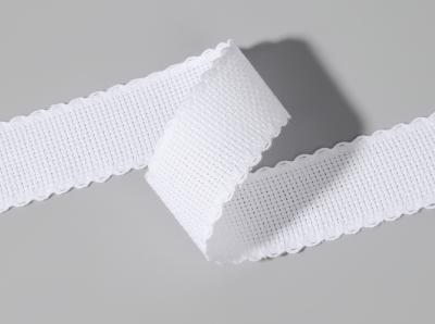 China White Woven Cotton Polyester Blend Ribbon No Elastic Fabric Edge 25mm for sale