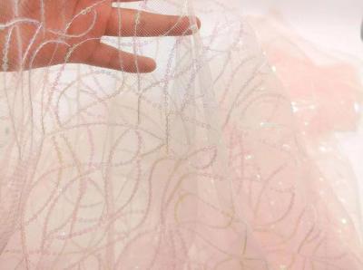 China Embroidered Gauze Fabric for Wedding Dress 100% Polyester 1.5m Width for sale