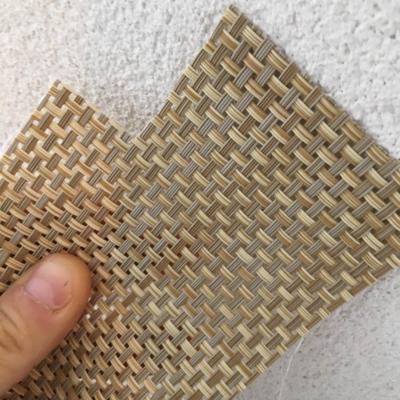 China Rattan Color Textilene Fabric 4x4 Wires PVC Coated Woven Mesh UV Fabrics 61 Inch for sale