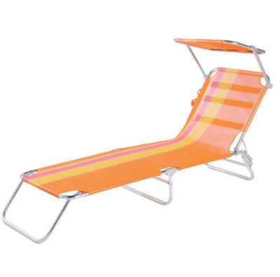 China Outdoor Folding Aluminium Sun Lounger with Sunshade Flat Garden Recliner Bed 190cm for sale