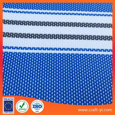 China Blue White Stripe 2x1 Textilene Mesh Fabric 680gsm Outdoor Chair Sunscreen for sale