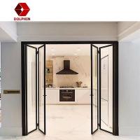 China European Style Black Aluminum Bi Fold Doors Glass Folding Door Customized Size for sale