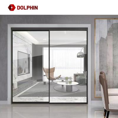 China Interior Aluminum Slide Doors Narrow Slim Frame Aluminium Glass Sliding Door For Living Room for sale