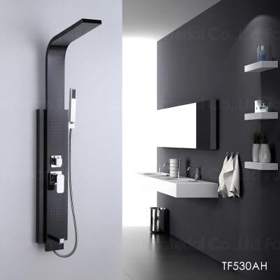 China Shower Panel Wall Mounted Thermostatic Black Spa Rainfall Bath Stainless Steel for sale