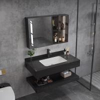 China Modern Marble Hotel Bathroom Vanity Sintered Stone Basin Sink Cabinet Smart Led Mirror for sale