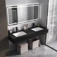 China Modern Marble Hotel Bathroom Vanity Sintered Stone Basin Sink Cabinet Smart Led Mirror for sale
