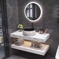 China Rectangle Double Sink Waterproof Bathroom Vanity With Smart Lighted Led Mirror for sale