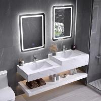 China Rectangle Double Sink Waterproof Bathroom Vanity With Smart Lighted Led Mirror for sale