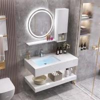 China Rectangle Double Sink Waterproof Bathroom Vanity With Smart Lighted Led Mirror for sale