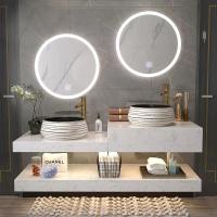 China Rectangle Double Sink Waterproof Bathroom Vanity With Smart Lighted Led Mirror for sale
