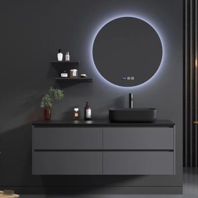 China Modern Black Sintered Stone Wash Basin Cabinet Set Solid Wood for sale