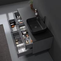 China Modern Black Sintered Stone Wash Basin Cabinet Set Solid Wood for sale