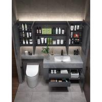 China Custom Bathroom Vanity Units Slate Washbasin Toilet Combination Smart LED Mirrored Cabinet for sale