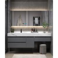 China Custom Bathroom Vanity Units Slate Washbasin Toilet Combination Smart LED Mirrored Cabinet for sale