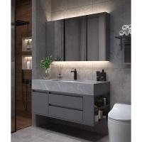 China Custom Bathroom Vanity Units Slate Washbasin Toilet Combination Smart LED Mirrored Cabinet for sale