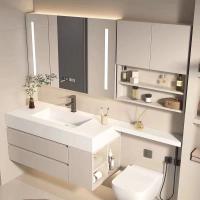 China Cream Butter Style Mirrored Bathroom Vanity Cabinet With Seamless Splicing Basin for sale