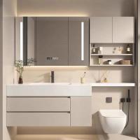 China Cream Butter Style Mirrored Bathroom Vanity Cabinet With Seamless Splicing Basin for sale