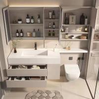 China Cream Butter Style Mirrored Bathroom Vanity Cabinet With Seamless Splicing Basin for sale