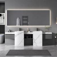 China Modern Sintered Stone Slate Freestanding Pedestal Wash Basin Cabinet Set Bathroom Vanities for sale