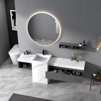 China Modern Sintered Stone Slate Freestanding Pedestal Wash Basin Cabinet Set Bathroom Vanities for sale